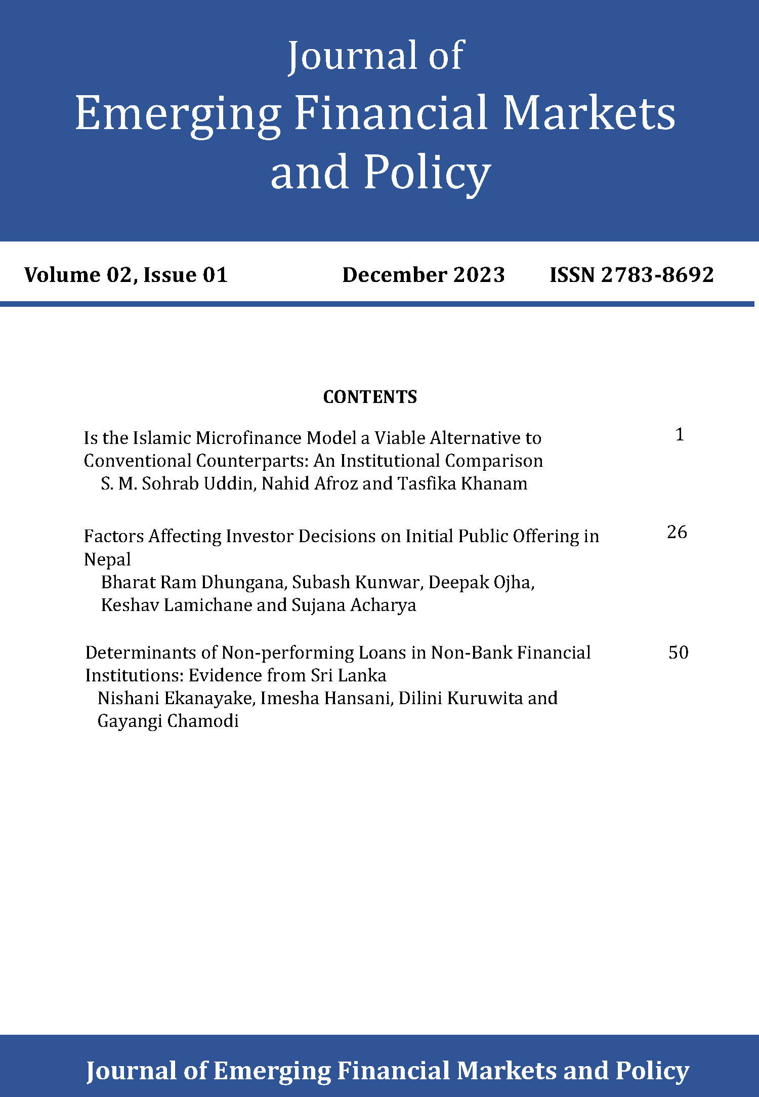 Vol 2 Issue 1 (Dec 2023) - The Sri Lanka Finance Association